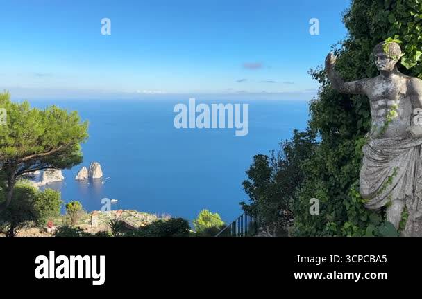 view of beautiful Solaro mount and roman ruins, Capri island, Italy ...