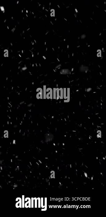 Vertical clip of falling snow on a pure black background. Clean ...