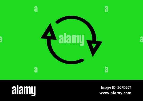 Animation of a rotating refresh icon on a green screen background ...