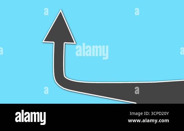 Animation of a cartoon man running on a path that forms an upward arrow ...