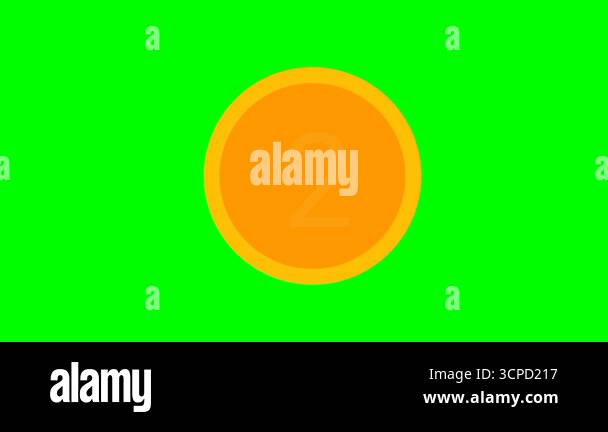Animated countdown from five to one on a green screen background. White ...