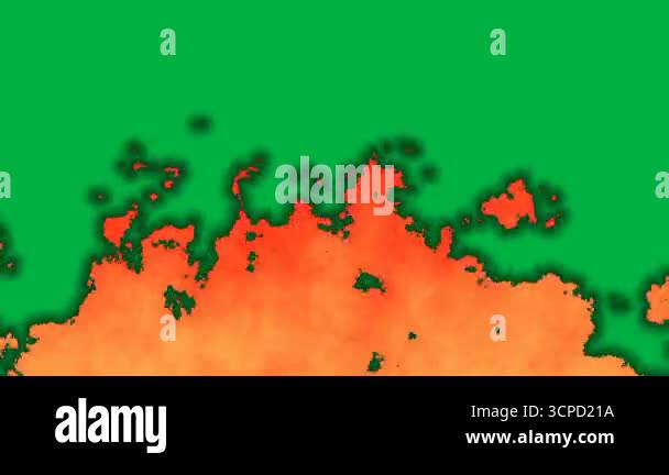 Animated wall of fire burning on a green screen background. Realistic ...