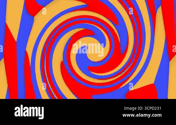 Abstract animation of a spinning liquid swirl with bright red, blue ...
