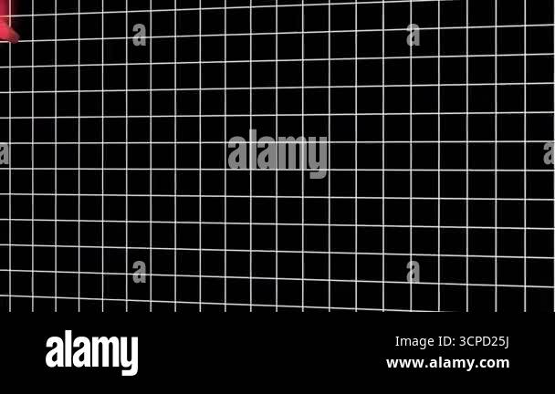 Animated red line graph showing a downward trend on a black grid ...
