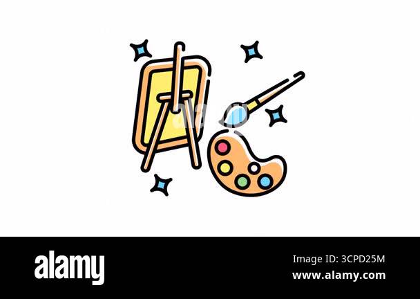 icon animation of Art studio tool featuring an easel, paintbrush ...