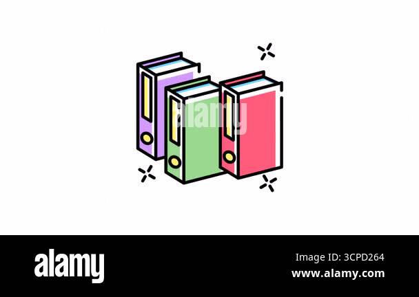 animation of Ring binders icon for organization with documents in an ...