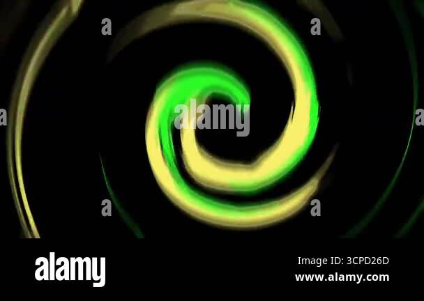 Abstract green and yellow swirl rotating on a black background. Seamlessly looping animation of ...