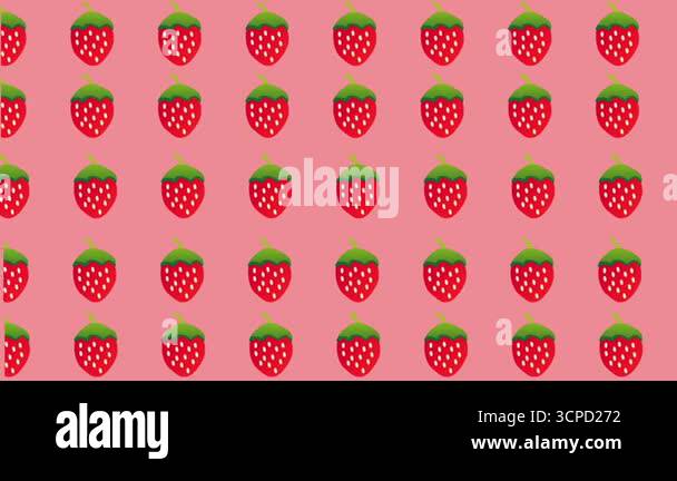 Animated pattern of cute cartoon strawberries wiggling on a pink ...