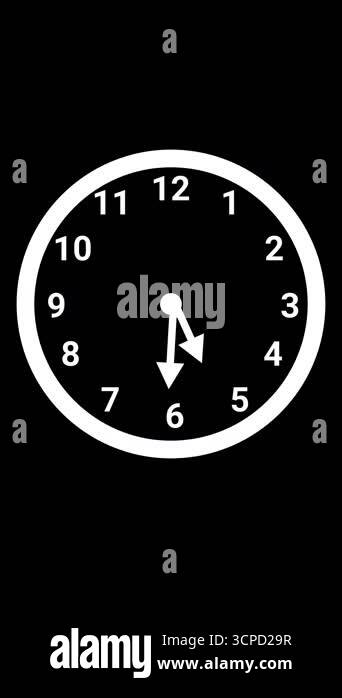 Smooth loop animation of minimalist white analog clock on black ...