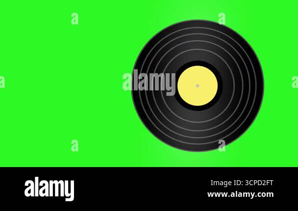 Spinning vinyl record animation. A 2D black LP album with a yellow ...