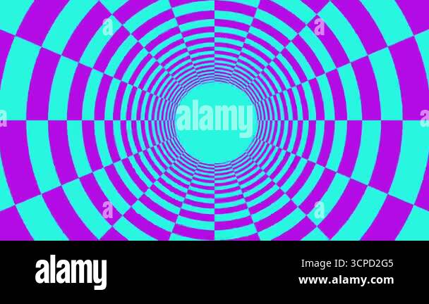 Purple and cyan checkered tunnel animation. An abstract, hypnotic ...