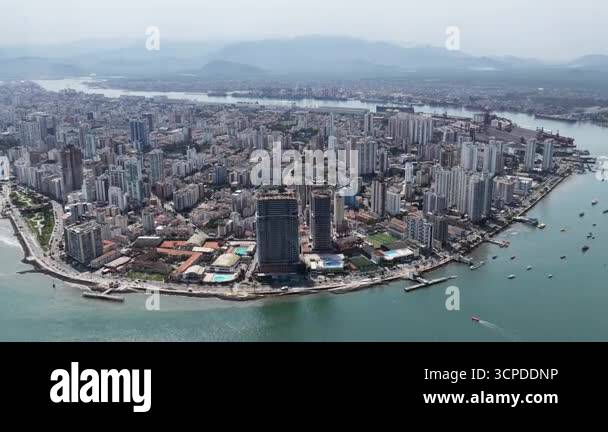 Ponta Da Praia Beach At Santos In Sao Paulo Brazil. Beach Skyline ...