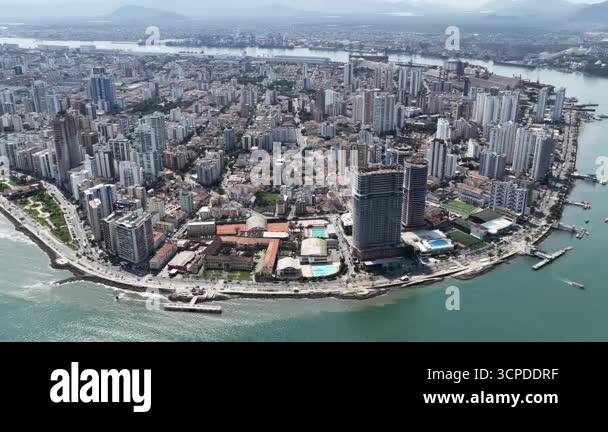 Ponta Da Praia Beach At Santos In Sao Paulo Brazil. Beach Skyline ...