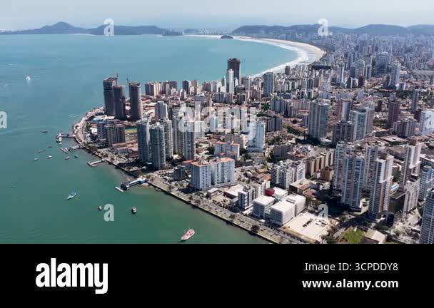 Ponta Da Praia Beach At Santos In Sao Paulo Brazil. Beach Skyline ...