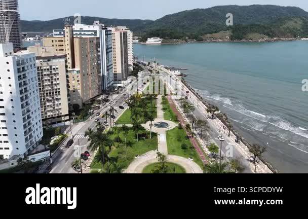 Ponta Da Praia Beach At Santos In Sao Paulo Brazil. Beach Skyline ...