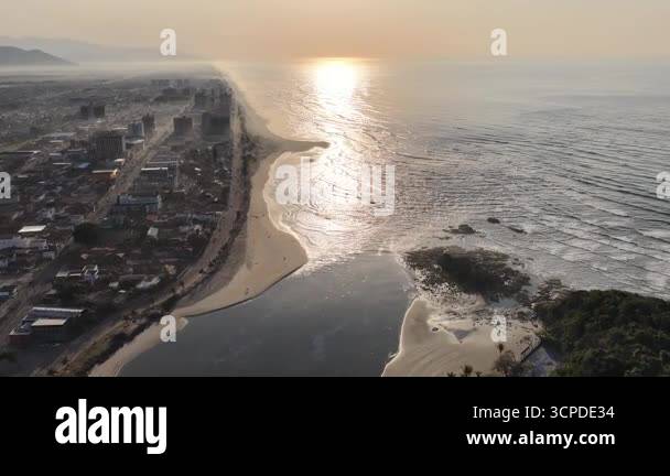 Sunrise Beach At Itanhaem In Sao Paulo Brazil. Beach Skyline. Coast ...