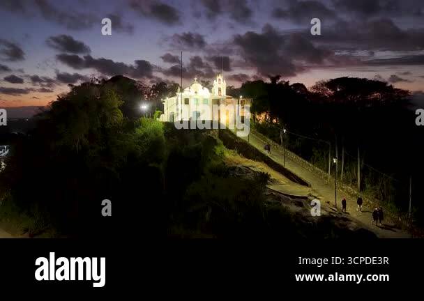 Illuminated Convent At Itanhaem In Sao Paulo Brazil. Religious Scene ...