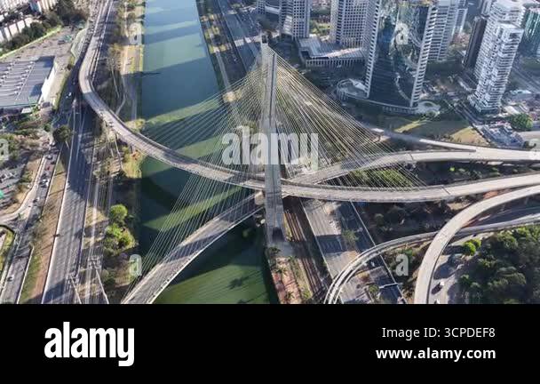 Cable Bridge At Sao Paulo In Brazil. Downtown Cityscape. Cable Bridge ...