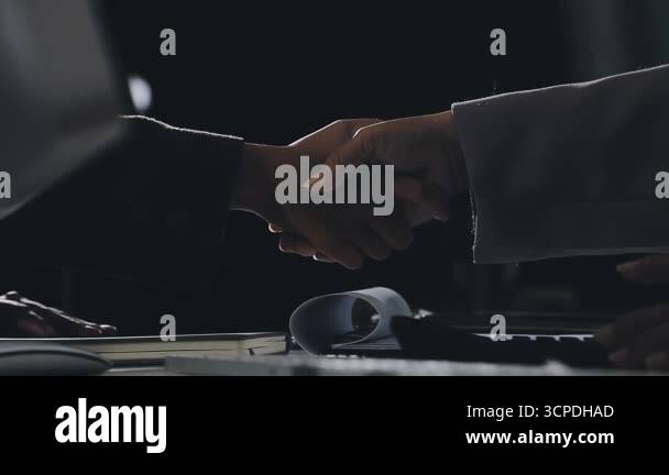 business team shaking hands after work in modern office Stock Video ...