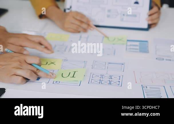 designer drawing design layout for website or user interface Stock ...