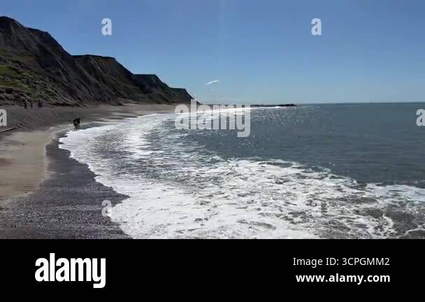 Bovbjerg lighthouse and cliffs from North Sea, Ferring, Lemvig, Mid Jutland, Denmark. Cliffs and ...