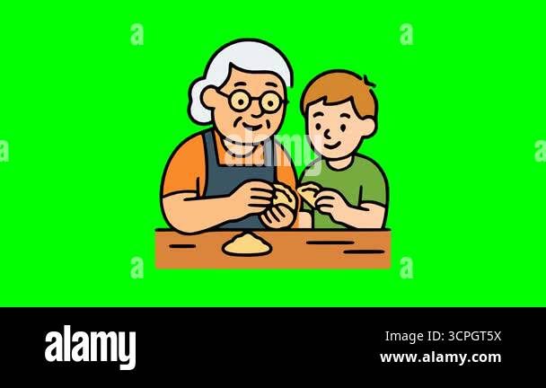 Grandma with grandson baking preparation traditional family cooking ...