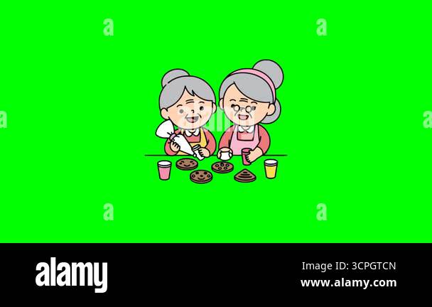 Happy grandma illustration of two old ladies baking and decorating ...