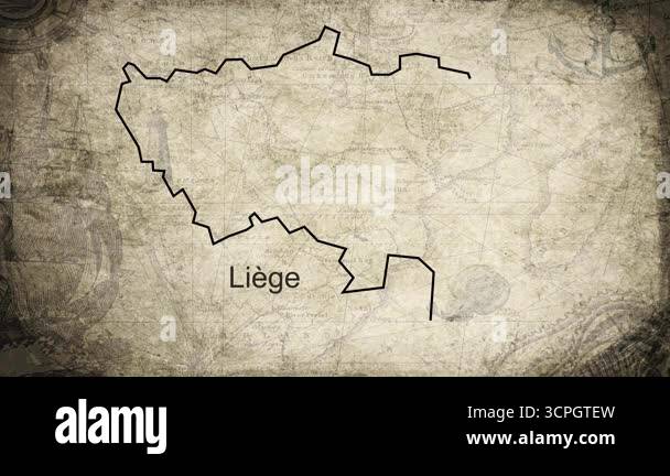 Liege map drawn on a cartography background sheet of paper Stock Video ...
