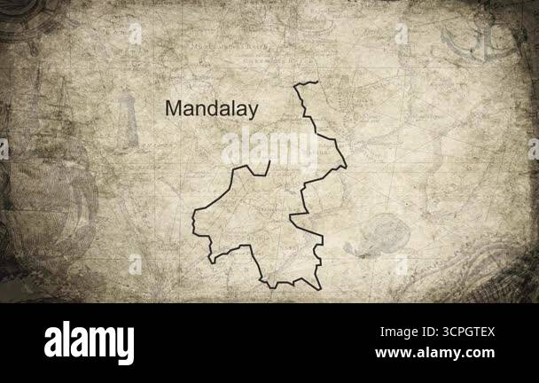 Mandalay map drawn on a cartography background sheet of paper Stock ...