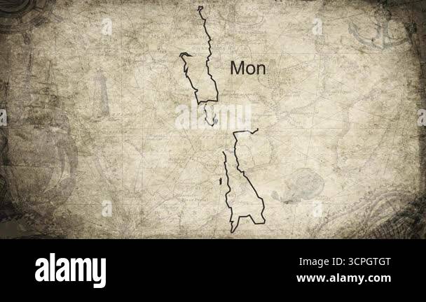 Mon map drawn on a cartography background sheet of paper Stock Video ...