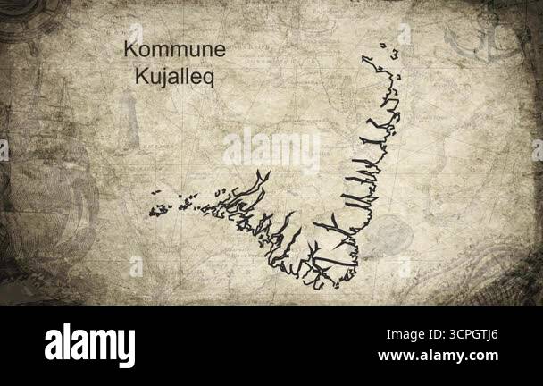 Kommune Kujalleq map drawn on a cartography background sheet of paper ...