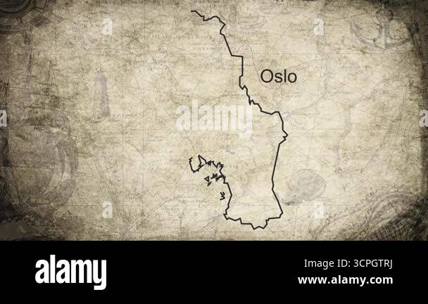 Oslo map drawn on a cartography background sheet of paper Stock Video ...