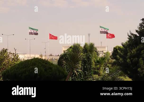 Al-Rai border crossing (Cobanbey) between Syria and Turkey. Syrian and ...