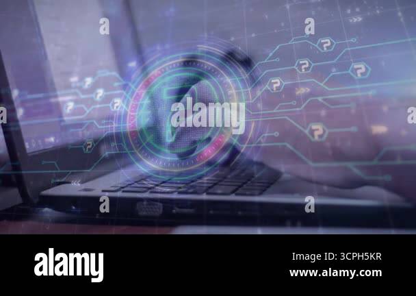 double exposure of woman hands writing on computer and data theme ...