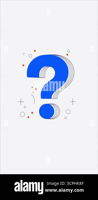 Blue question mark gradually appearing with modern abstract graphic ...
