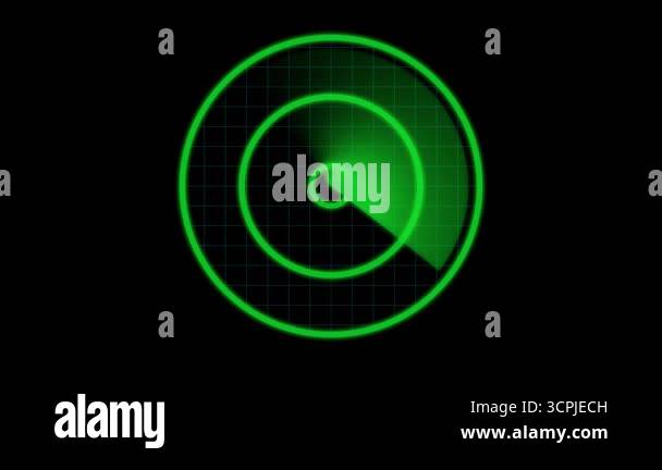 Broadcast quality futuristic radar screen with rotating circles and ...