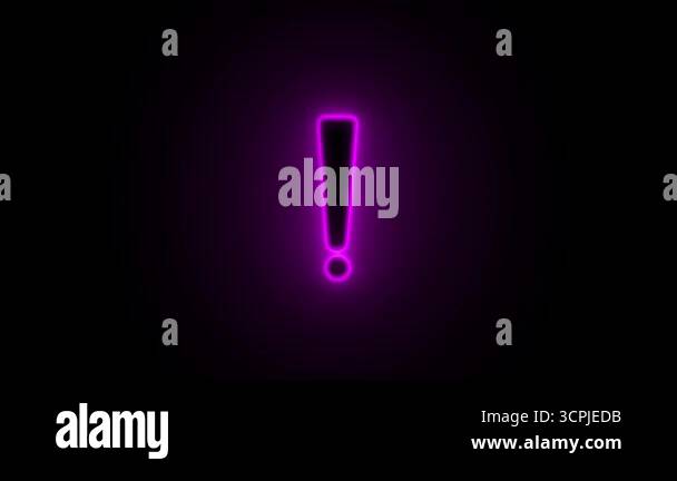 Warning symbol neon animation. Broadcast graphics with glowing purple ...