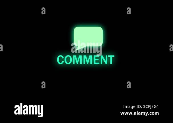 Social media comment bubble neon green glowing text message interaction ...