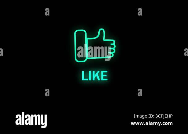 Social media approval thumbs up icon neon green glowing animation ...
