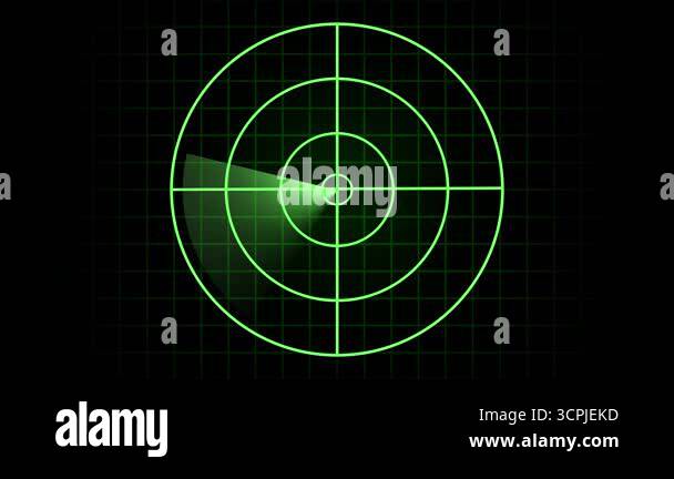 Animated green radar tracking screen. Surveillance monitoring military ...