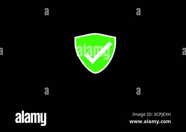 Green security shield badge animation. Approved guarantee emblem for ...