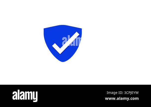 Complete progress animation. Blue white shield graphic for UI UX and ...