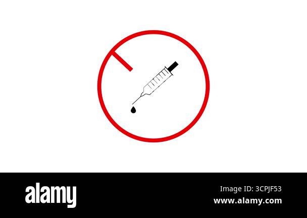 No injection warning sign animation featuring red prohibition circle ...