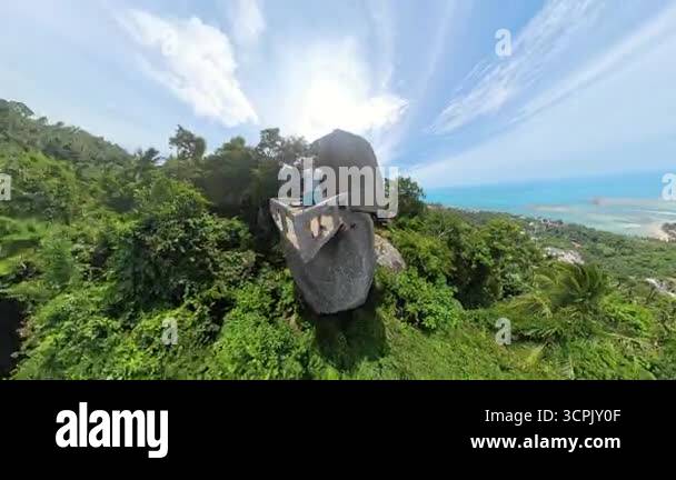 Man Standing on Narrow Platform at Overlap Stone on Koh Samui ...