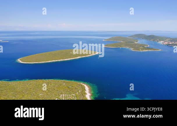 Spectacular view of small Ilovik island from Losinj island. Filmed in ...