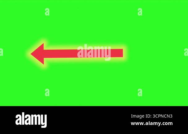 Red arrow points to the left against a vibrant green screen providing a ...