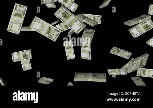 Stacks of Indian 500 Rupee Notes Falling Currency Notes in Slow Motion ...