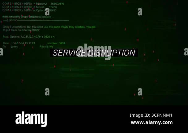 Service Disruption Text on hacking background screen Stock Video ...