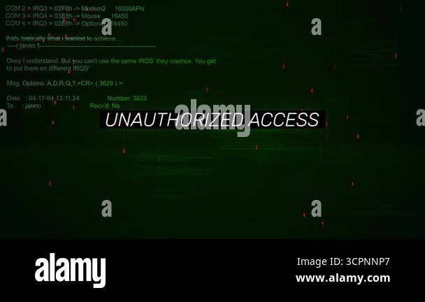Unauthorized Access Text on hacking background screen Stock Video ...