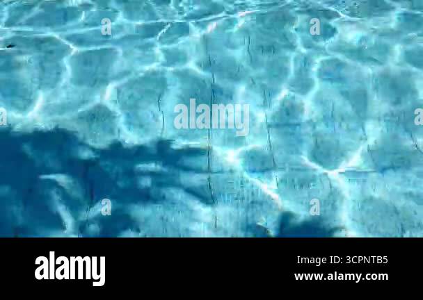 the movement of clear water in a pool with a background of blue ceramic ...